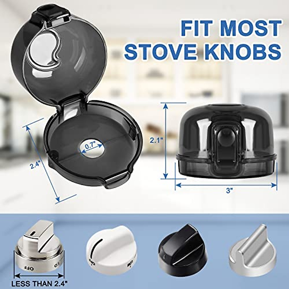 GRENFU Stove Knob Covers for Child Safety (5 + 1 Pack) Gas Stove Knob Covers with Strong Adhesive Double-Sided Tape Oven Knob Covers for Child Safety Prevent Kids & Pets from Turning on Stoves Black