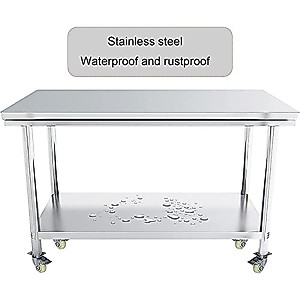 Commercial Kitchen Work Catering Table, Stainless Steel Work Table Commercial Workbench Heavy Duty Table with Caster Wheels Undershelf and Galvanized Legs for Restaurant (Size : 80x50x85cm)