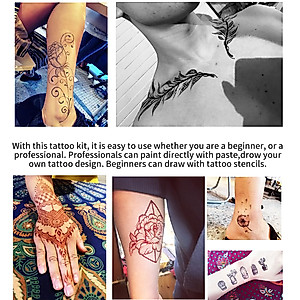 BKDRL 95 Pcs 3 Pages Tattoo Stencils,4 Pcs 3 Color Temporary Tattoo Kit, Black Brown Maroon