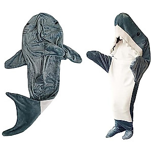 Siaowei Shark Blanket Sleeping Bag Super Soft Cozy Flannel Hoodie Shark Tail Wearable Fleece Throw Blanket Adult Kids Cosplay Shark Costume Shark Gifts (M Fits Heights Less Than 4'5")