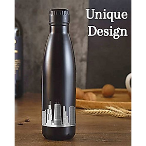 Chicago City Skyline Gifts, Chicago Gifts for Chicago Lovers, Skyline Map 17oz/500ml Stainless Steel Insulated Water Bottle, Perfect for Birthday & Christmas
