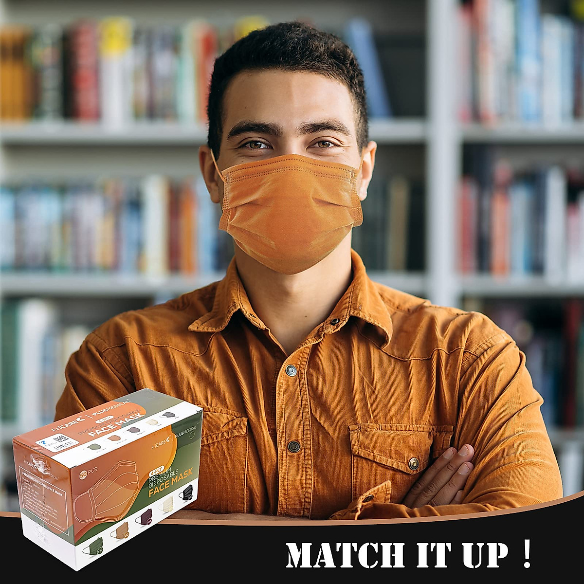 FriCARE Disposable Individually Wrapped Face Masks 4 Ply 50PCS, Colorful Breathable Safety Mask for Adults Women Man