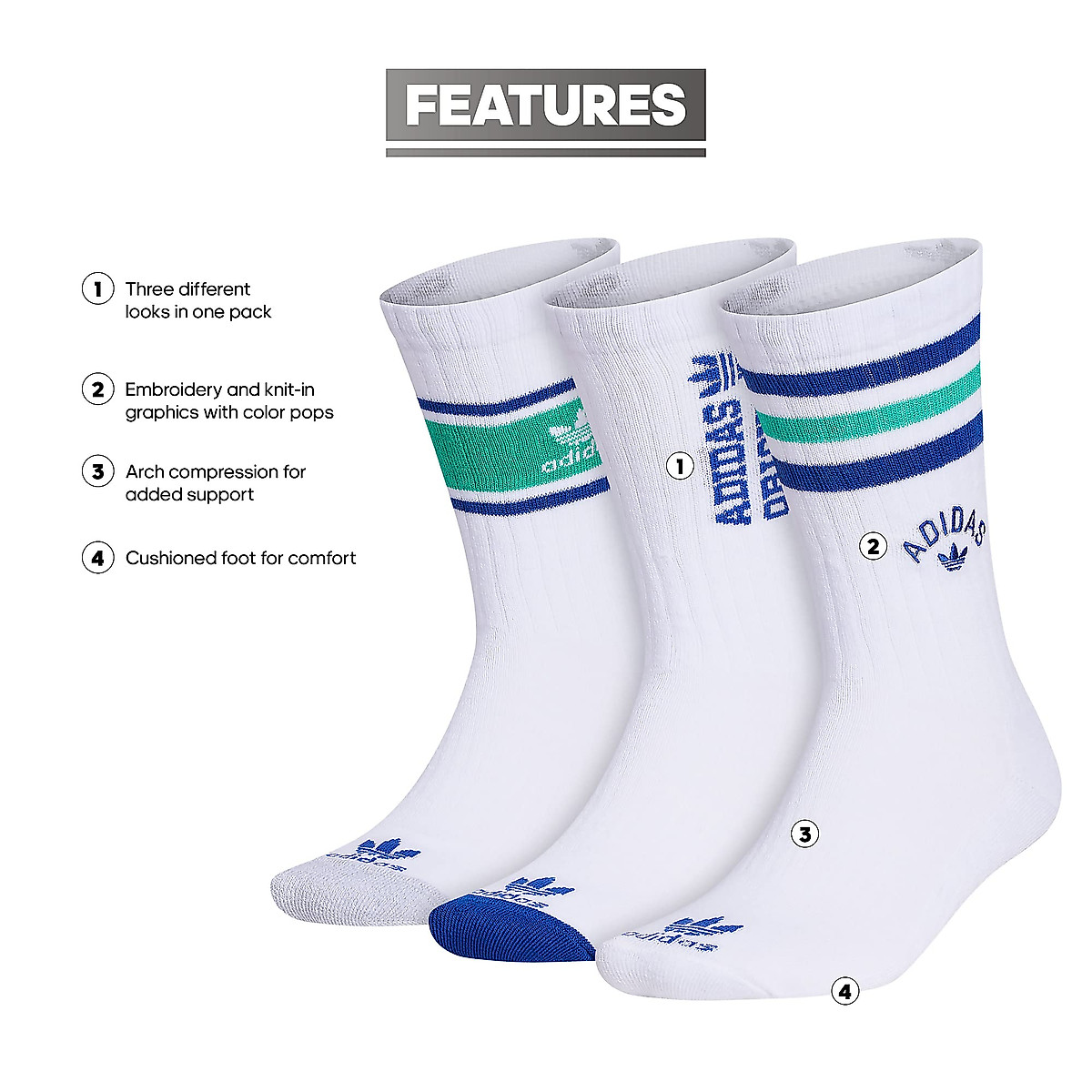 adidas womens Originals Mixed Graphics Cushioned Crew Socks (3-pair)