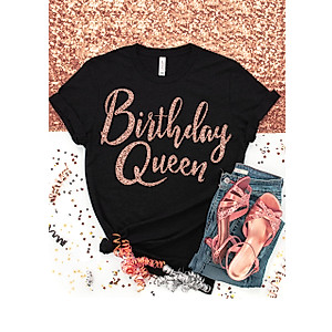 Birthday Tees for Women - Rose Gold Girly Birthday Queen T-Shirt - X-Large - Black Tee(Queen RsG) Blk/XL