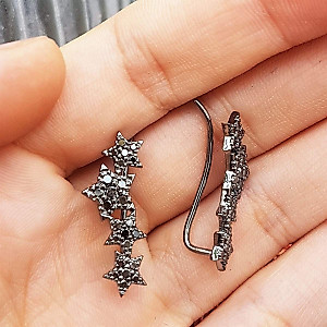 Dazzlingrock Collection 1.00 Carat (ctw) Black Rhodium Plated Round Diamond Ladies Climber Earrings 1 CT, Sterling Silver