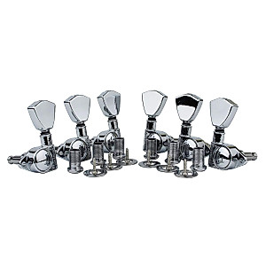 Guyker Guitar Machine Heads (3L + 3R Handed) – 1:21 Sealed Tuners Tuning Key Pegs with Trapezium Button Replacement for Electric, Folk or Acoustic Guitars – Chrome, GK104