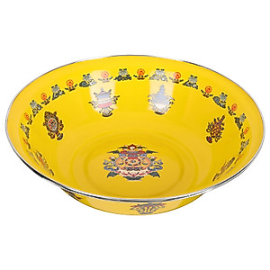 Hemoton 1Pc Enamel Mixing Bowl Vintage Salad Bowl Enamel Washing Basin Vintage Soup Basin Large Soup Bowl Enamelware Serving Bowl (Yellow/ 30cm/ 11. 8inch)