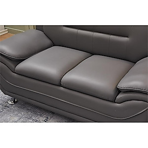 Kingway Furniture Zebra Faux Leather Loveseat with Pillow Armrests in Gray