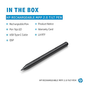 HP Rechargeable MPP 2.0 Tilt Pen for Touch Screen Devices • Customizable and Compact Design with Magnetic Barrel • 1-Year Limited Warranty • Black (3J122AA)