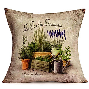 Fukeen Vintage Cotton Linen Throw Pillow Cases French Botanical Lavender Floral Decorative Cushion Cover Rustic Signs Board Home Garden Decorative Sham Pillow Covers Standard 18”x18”