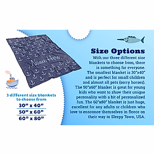 Personalized Fleece Blanket - Custom Throw Blankets for Adults Men Women Kids - Nautical Theme Navy Blue Anchor (Adult 60"x80")