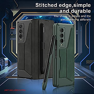 DEMCERT for Samsung Galaxy Z Fold 4 5G with S Pen Slot,Military Armor Cases Full Body Protective Anti-Scratch Hard Slim Leather Bracket Case with Screen Protector for Galaxy Z Fold 4 5G (Brown)