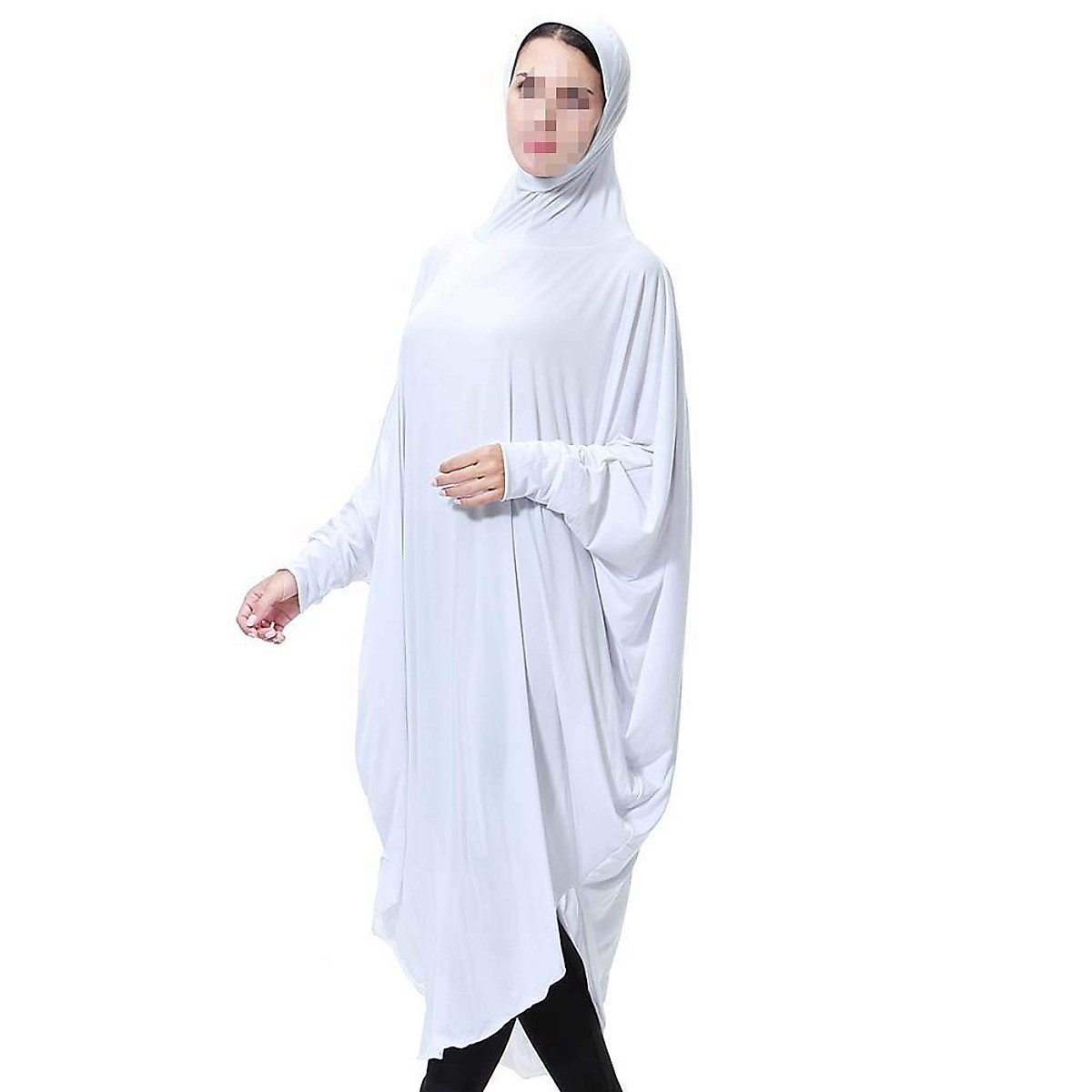 Women Elegant Muslim Hijab Clothing Bat Shirt Shape Islamic Body Head Covering Festival Prayer Clothing Femme Formal Robe - M (White)