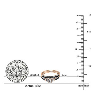 Dazzlingrock Collection Round White Sapphire, Black & White Diamond 3 Stone Wedding Ring Set for Women in 10K Rose Gold Size 7