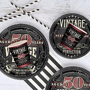 HIPVVILD Vintage 50th Birthday Decorations For Men Tableware - 1974 50th Birthday Plates And Napkins Party Supplies, Plate, Cup, Napkin, 50 Year Old Birthday Table Decorations Dinnerware | Serve 24