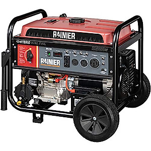 RAINIER R12000DF Dual Fuel (Gas and Propane) Portable Generator with Electric Start - 12000 Peak Watts & 9500 Rated Watts - CARB Compliant - Transfer Switch Ready