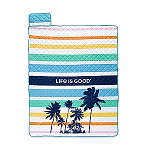 Berkshire Blanket & Life is Good Outdoor Throw | Packable Water Repelling Tear Resistant Camping Picnic Blanket | Stripe| 55" x 70"