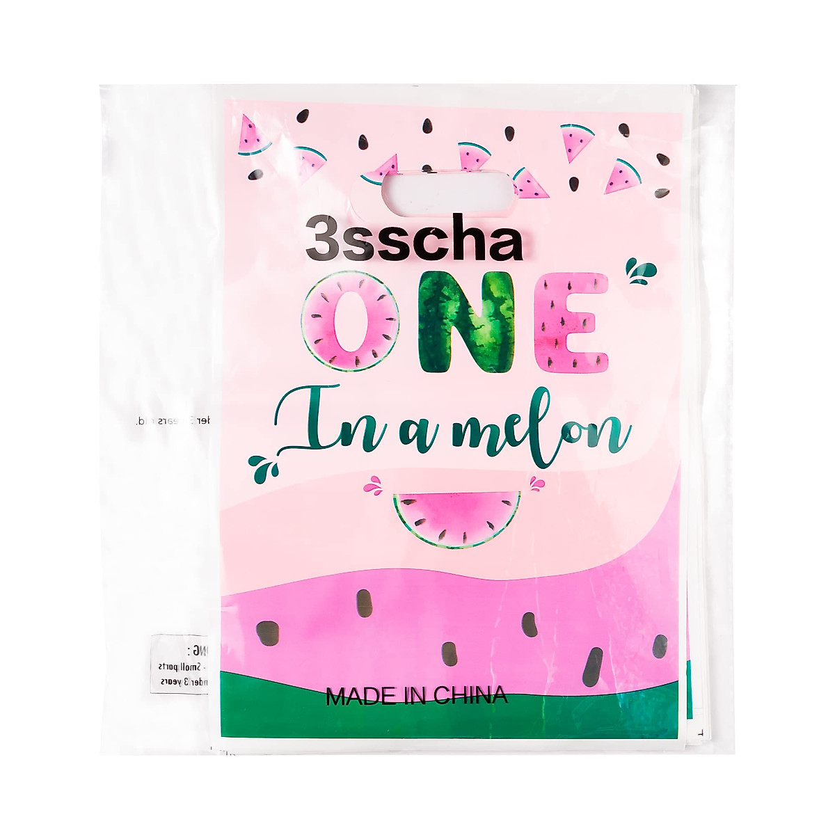 3sscha 50Pcs One in A Melon Party Favor Bag Watermelon Themed Waterproof Goodie Bag with Die Cut Handles Summer Glossy Plastic Candy Gift Bags for Kid First Birthday Baby Shower Decoration Supplies