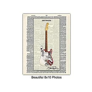 Guitar Wall Decor Poster Set - Musician Gifts for Jimi Hendrix, Eddie Van Halen, John Lennon, Jimmy Page, Eric Clapton, Music Fans - Home Decor, Wall Art, Print Set - 8x10