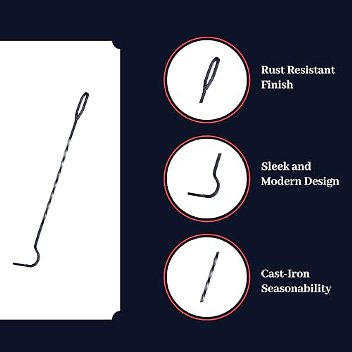 FLAMELY 25"" Black Cast Iron Fireplace & Pit Poker - Rust Resistant Powder Coated Poker Stick for Indoor/Outdoor Use, Modern Minimalistic Design & Optimal Reach for Safety - Fireplace Tool Accessory.