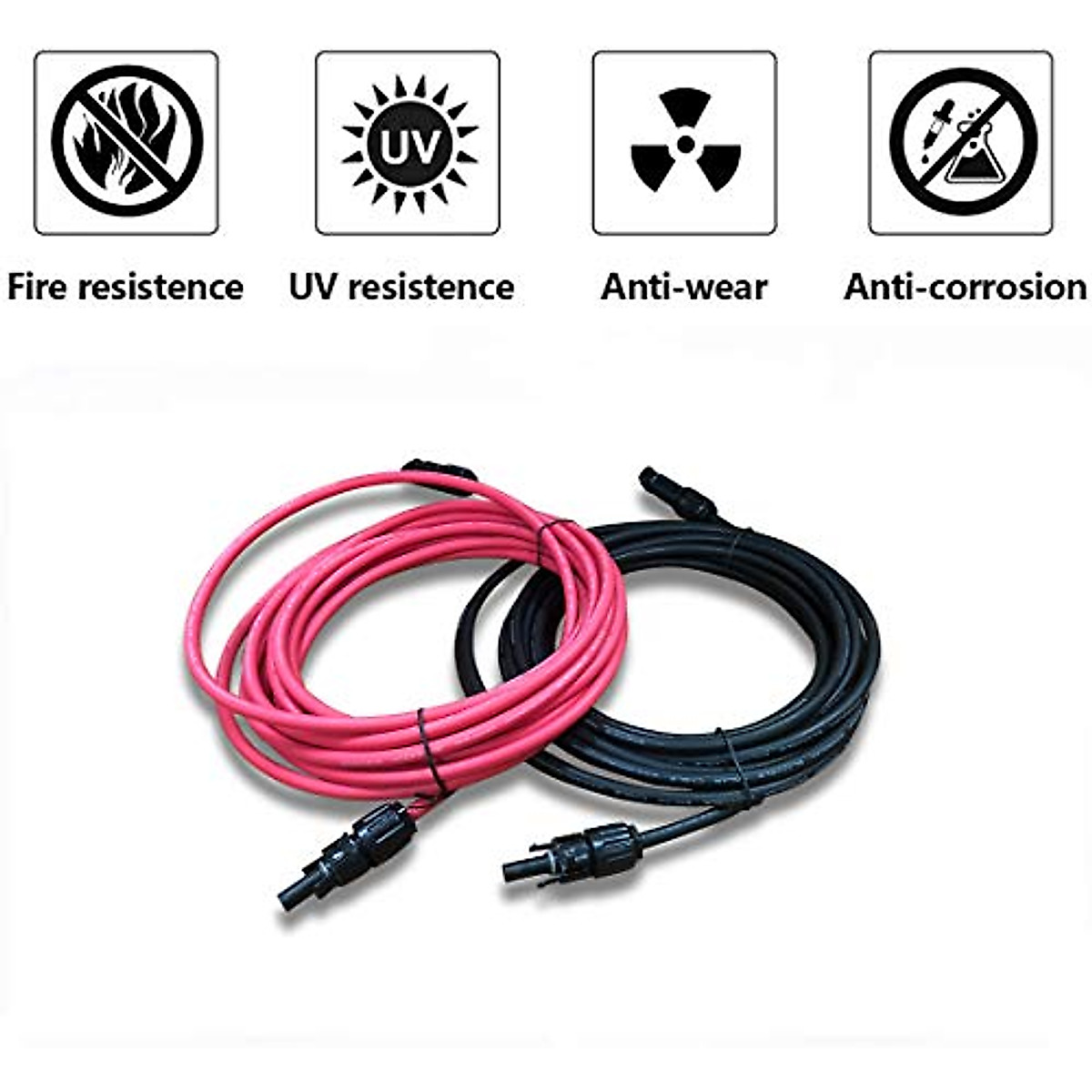 Witproton 10 FT 20 FT 10 AWG (6mm²) Solar Extension Cables 1500V Tinned Copper Solar Cable with Hard PPO Plastic 1.5KV 50A IP68 PV Male and Female Connectors at Each End (20FT (10AWG))