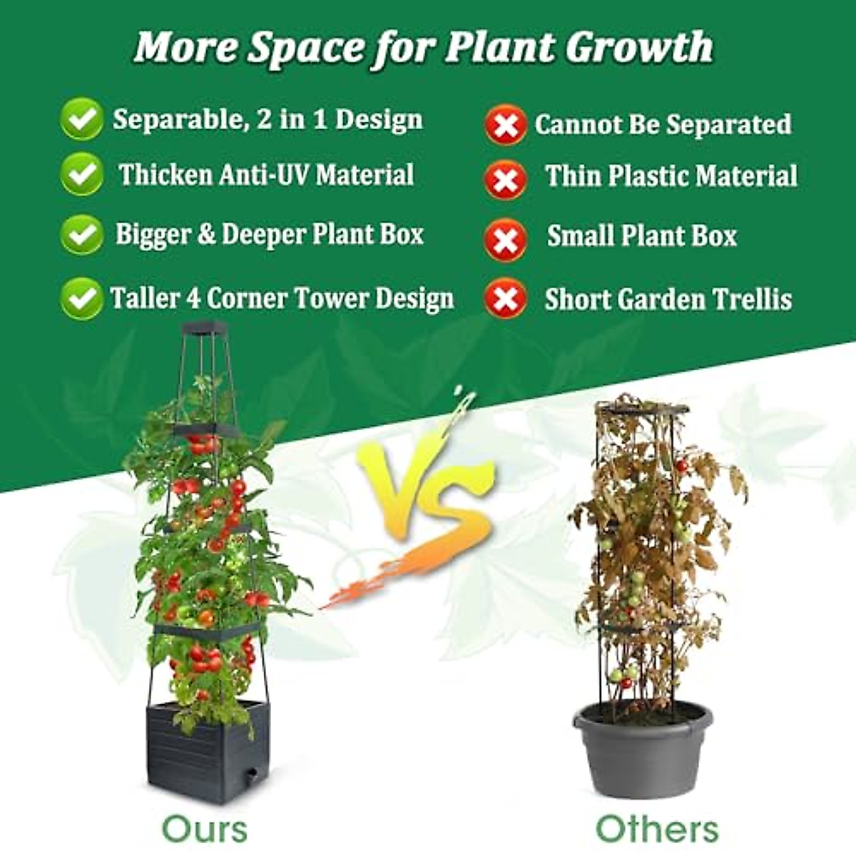 MQFORU 2Pack Tomato Planter Boxes with Trellis, 57" Self-Watering Tomato Planter for Climbing Vegetable and Plants, Raised Tomato Planter Boxes for Indoor Outdoor Patio Greenhouse Gardening