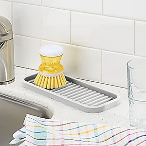 mDesign Durable Silicone Kitchen Sink Storage Organizer Tray - Holder for Sponges, Soap, Scrubbers - Ribbed Base, Quick Drying, Waterproof, Non-Slip - Linelle Collection - 2 Pack - Light Stone Gray