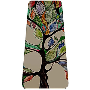 Yoga Mat, Yoga Mats for Home Workout, Workout Mat, Exercise Mats, Pilates Mat, colorful abstract tree leaves pattern