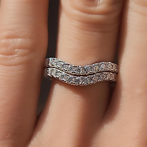 DovEggs 0.46CTW GHI 2mm Moissanite Lab Created Diamond Half Eternity Curved Wedding Band 14k Gold QUALITY Sterling Silver Wedding Engagement Rings for Women(7)