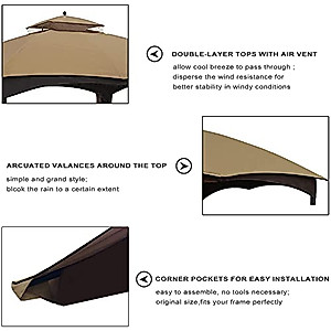 Eurmax USA High Performance Replacement Canopy Top for Lowe's Allen Roth Heavy Duty Gazebo Roof Gazebo Top with Air Vent 10X12 Gazebo Cover #GF-12S004B-1, Replacement Top Only (Khaki)