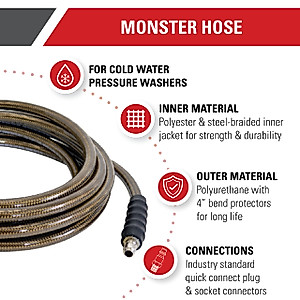 Simpson Cleaning 41028 Monster Series 4500 PSI Pressure Washer Hose, Cold Water Use, 3/8 Inch Inner Diameter, 50-Foot, Brown