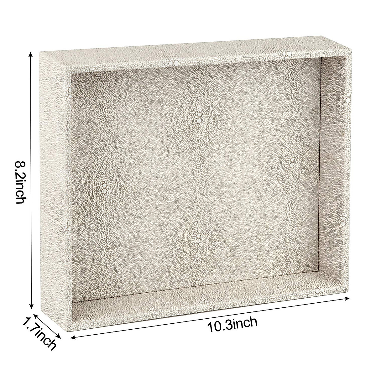 HofferRuffer Elegant Desktop Organizer, Vanity Tray, Bathroom Storage Tray Holder, Dresser Jewelry Tray, Change Coin Key Watch Catchall Tray, 10.2 x 8.4 x 1.8 inches (Light Grey Faux Leather Shagreen)