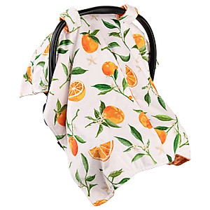 Top Tots Deluxe Minky Baby Car Seat Cover - Oranges with Leaves, 40 x 29 Inch Orange