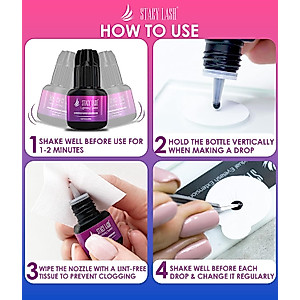 Lightning Speed Eyelash Extensions Glue – Stacy Lash 5ml /0.17 fl.oz / 0.3 Sec Dry/Retention – 6-8 Weeks/Black Adhesive/Professional Supplies