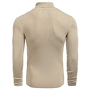 COOFANDY Mens Ribbed Slim Fit Knitted Pullover Turtleneck Sweater Khaki