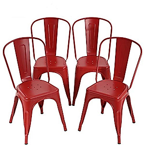 Metal Dining Chairs Indoor-Outdoor Stackable Chic Restaurant Bistro Chair Set of 4 330LBS Weight Capacity Sturdy Cafe Tolix Kitchen Farmhouse Pub Trattoria Industrial Side Bar Chairs Red