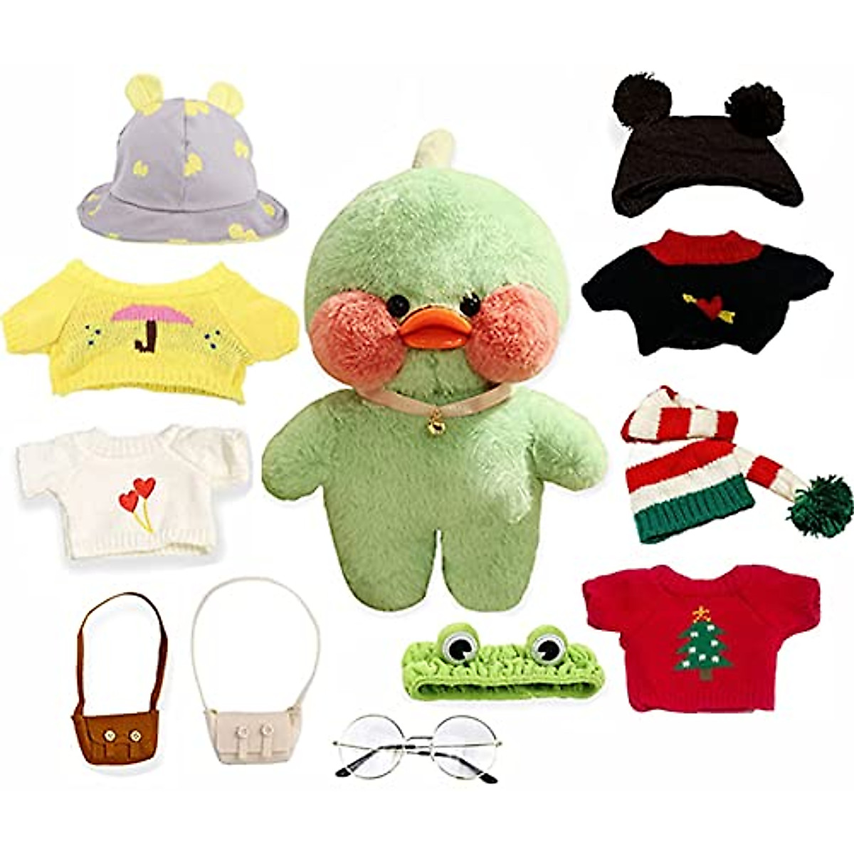 Big Duck Stuffed Animal Clothes Accessories 12 in Duck Plush Kawaii Stuffed Animal Toy with Glasses, Large Cute Plushies Super Soft Plush for Girls Boys, Softest Birthday Valentine Gift (Green)