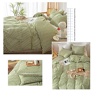 EAVD Duvet Cover Twin Green Striped Duvet Cover Soft Microfiber Green and White Striped Bedding Set with 2 Pillowcases Reversible Geometric Striped Comforter Cover with Zipper Closure