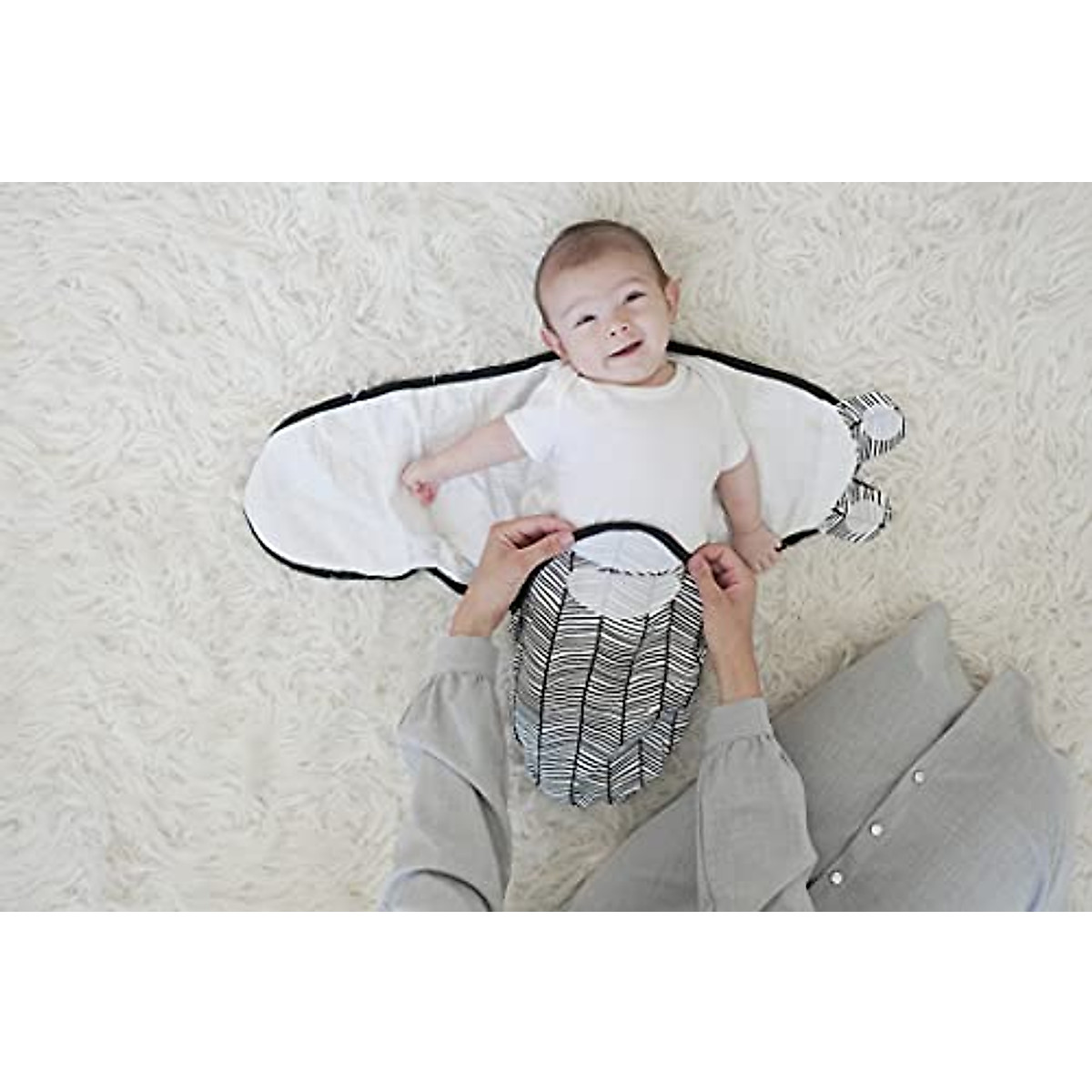 BaeBae Goods Swaddle Blanket, Adjustable Infant Baby Swaddling Wrap Set of 4, Baby Swaddling Wrap Blankets for Boys and Girls Made in Soft Cotton (0-3 Months, Black/Grey Triangles)