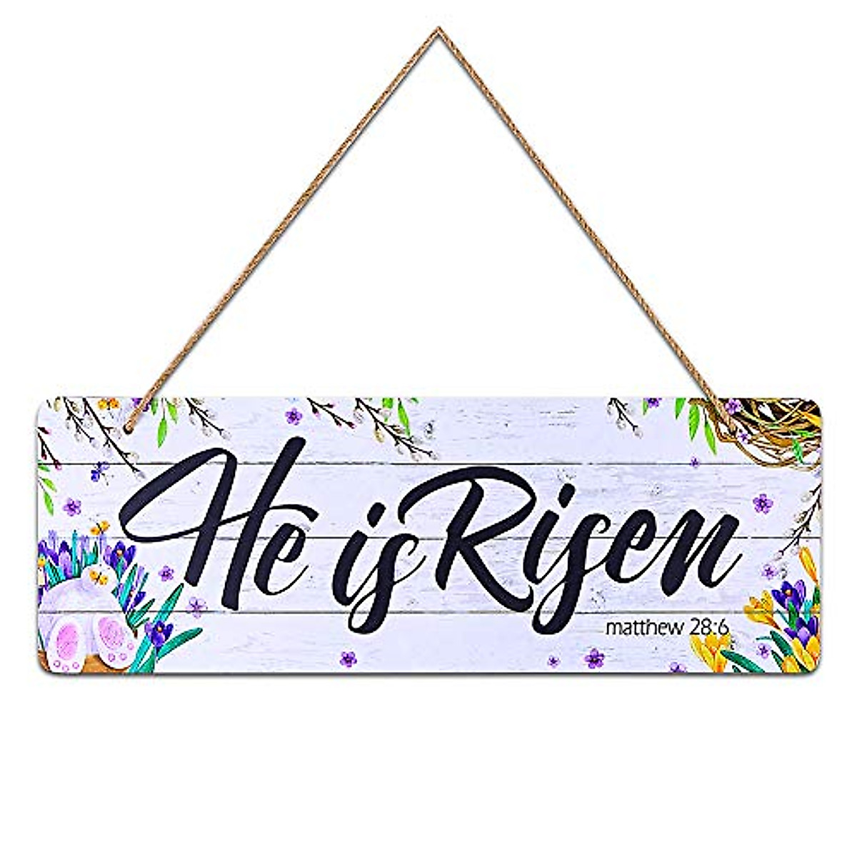 FaCraft He is Risen Door Sign,5"x14.5" Easter Door Hanger Sign,Easter Religious Sign for Wall Front Door Home Decorations