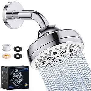 D DUSSAL Shower Head High Pressure 7-Spray Setting 4.7" High Flow Fixed Showerheads Rain Showerhead with Chrome Plated Finish, 360°Adjustable Brass Swivel Ball, Anti-Clogging Silicone Nozzles Joint