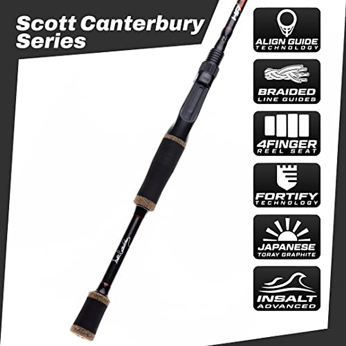 Halo Fishing Scott Canterbury Series Fishing Rod, Casting Rod, 7'3" Medium Heavy, Black