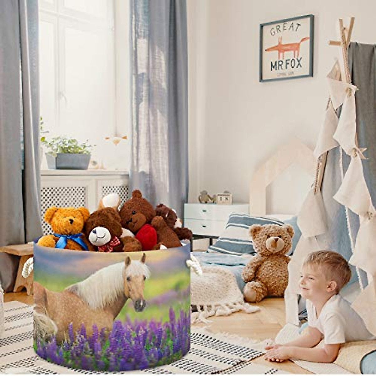 visesunny Storage Basket Palomino Horse Lavender Sunset Nursery Hamper Basket Clothes Toy Storage Organizer Bin Box Collapsible Laundry Bag for Kid Room,Playroom,Bathroom,Living Room,Dorm,Office