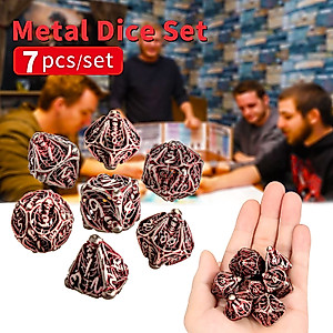DND Dice Set Polyhedron Dice Skull Hollow Metal Dice for Dungeons and Dragons Role Playing Games PCCECQEE Dice 7PCS D&D Set Collection Gifts (Red)