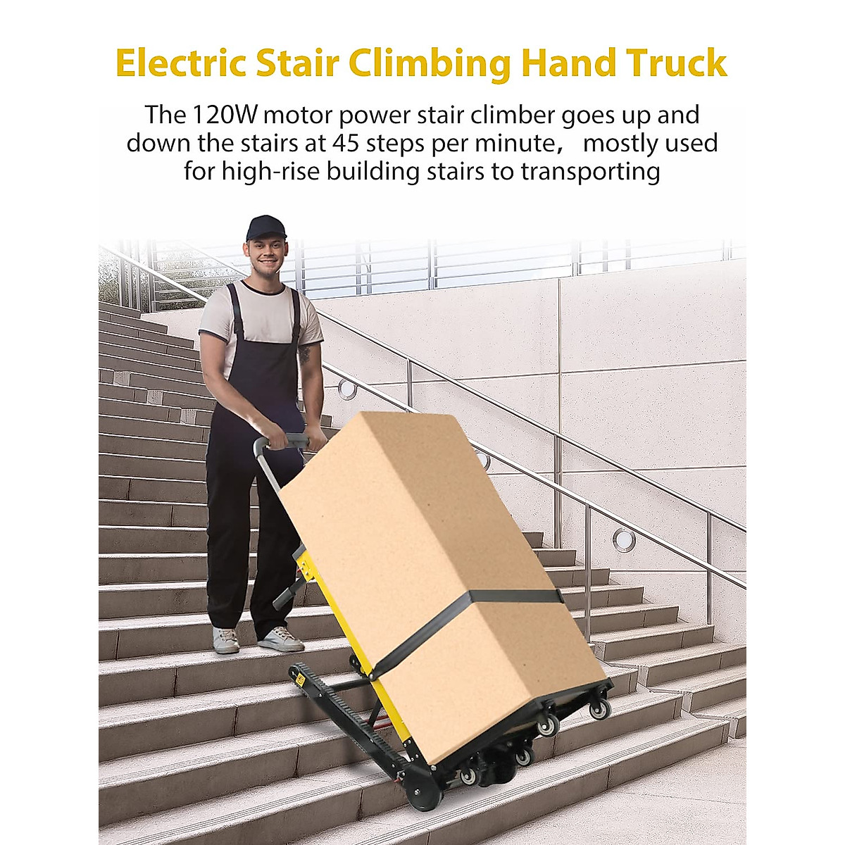 Electric Stair Climbing Hand Trucks Dolly Cart for Moving 441lb Capacity Heavy Duty Folding Stair Climber Cart Hand Trolley with 6 Wheels Motor Battery Powered for Furniture Family Logistics Warehouse