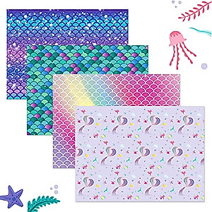 Mermaid Scale Wrapping Paper Set - 8 Sheets Mermaid Wrapping Paper Gift Wrapping Paper, Mermaid Themed Birthday Wrapping Paper for Girls Birthday Christmas Baby Shower Party Supplies - 20'' x 27''