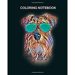 Coloring Book: miniature schnauzer colorful neon dog sunglasses 8 x 10 inches