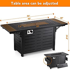 Havato 55" Propane Fire Pit Table,50,000 BTU Gas Fire Pit Table,with Glass Stone,Glass Wind Cover,Quick Auto Ignition Gas Firepit for Outside Picnic Backyard Garden