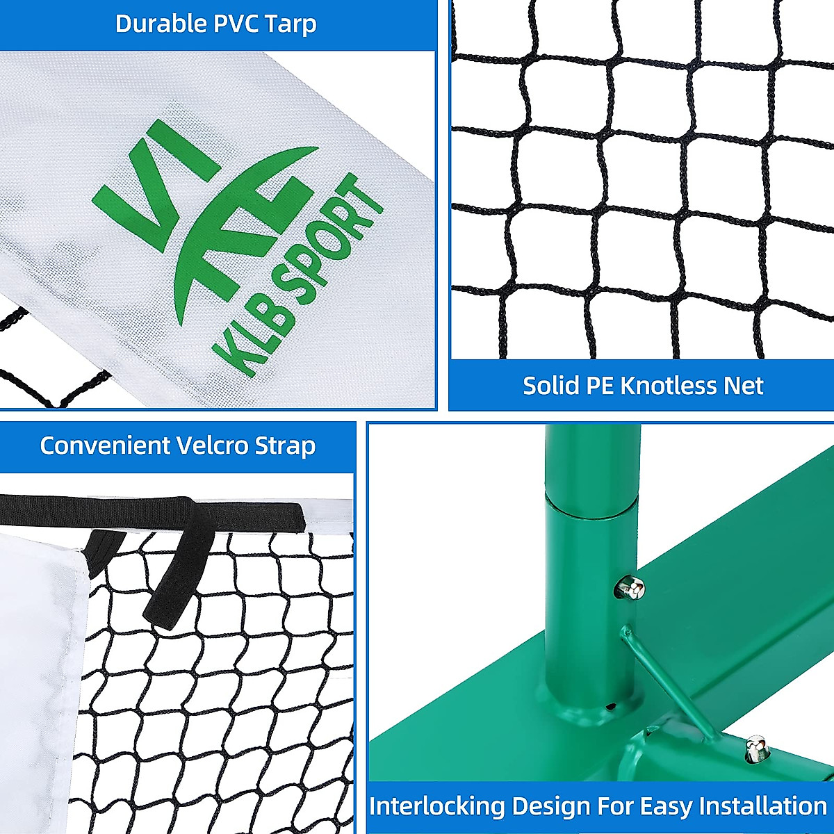 KL KLB SPORT Portable Pickleball Net System Regulation Size Net Set 22FT for Indoor and Outdoor, Designed for All Weather Conditions with Steady Metal Frame, Strong PE Net and 600D Carrying Bag