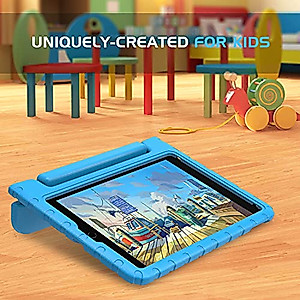 MoKo Case Fit New iPad 9th Generation 10.2" 2021/iPad 8th/7th Gen 10.2"/iPad Air (3rd Gen) 10.5" 2019/iPad Pro 10.5 2017, Kids Friendly EVA Shock Proof Handle Protective Stand Cover Case, Blue
